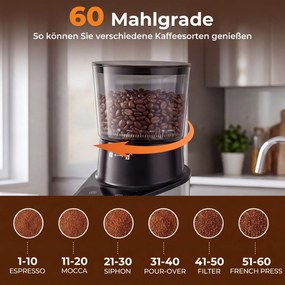 Costway Elektrický mlýnek na kávu s kónickým mlýnkem mlýnek na espresso s 60