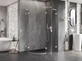Mexen Lunar, L pravý půlkruhový sprchový kout 100 x 80 cm, 8mm čiré sklo, bílý profil, 833L-100P-080L-20-00