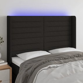 Čelo postele s LED černé 147 x 16 x 118/128 cm textil 3124188