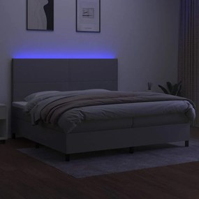 Box spring postel s matrací a LED světle šedá 200x200 cm textil 3134741