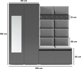 Eka Předsíňová stěna s čalouněnými panely Trinity 8 - Dub Artisan s černou / Hnědá 2307