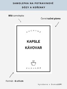 KAPSLE KÁVOVAR – bílá samolepka na dózu, tučné písmo, 6 × 8 cm | DomaLEP