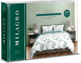 Bavlněné ložní prádlo 140x200 Milagro Verde 006 bílé zelené listy s jedním povlakem na polštář Faro