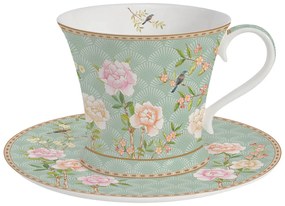 Easy Life Porcelánový šálek a podšálek na čaj Palace Garden Aqua 300ml