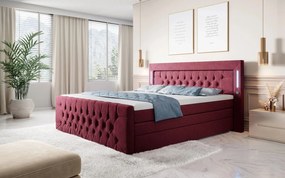 Boxspring postel QUEEN s úložným prostorem, LED a USB, samet Velikost postele: 140 × 200 cm, Barvy sametu: Bordó samet, Výběr matrace: Oboustranná…