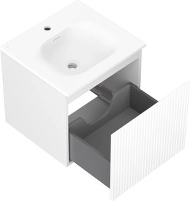 Mexen Rivel, koupelnová skříňka 50 cm s umyvadlem Vela, 1 zásuvka, drážkovaná, bílá matná, 91A20-05047-1-BF01-W23M01