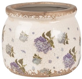 Béžový keramický obal na květináč s květy hortenzie Lilla S - Ø 12*10 cm