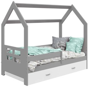 Dětská postel Domeček 160x80 D3D šedá s roštem