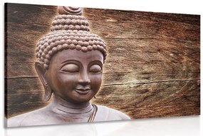 Obraz socha Budhy na dřevěném pozadí - 90x60 cm