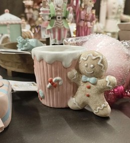 Růžový keramický hrnek s perníčkem Gingerbread - 15*10*10 cm / 350 ml