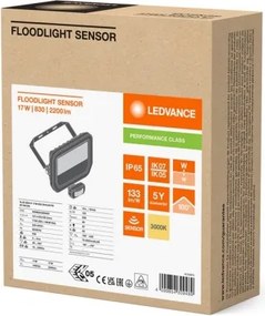 LED reflektor s pohybovým čidlem LEDVANCE FLOODLIGHT černý 17W/11W 2400lm/1600lm 3000K teplá bílá IP65