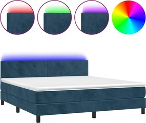 Box spring postel s matrací a LED tmavě modrá 160x200 cm samet 3134295