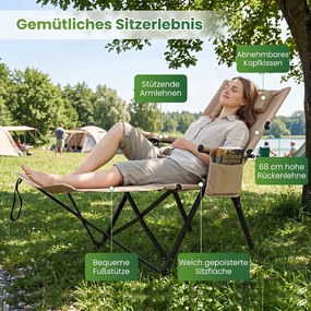 Costway Skládací kempingová židle s podnožkou, lehátko, 4 polohovatelné