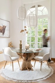 Přírodní jídelní stůl z teakového dřeva a skleněnou deskou na kmeni Raoul teak - Ø140*75cm