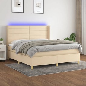 Box spring postel s matrací a LED krémová 160x200 cm textil,  3138970