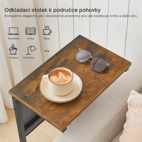 Odkládací stolek Houseland Fill s nabíjecí stanicí a kapsářem hnědý/černý