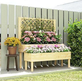 Outsunny dvoupatrový vyvýšený truhlík s mřížkou — 2 dřevěné truhlíky s látkovými vložkami pro popínavé rostliny, 108 × 62 × 120 cm