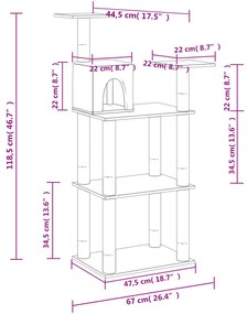 Škrabadlo pro kočky se sisalovými sloupky světle šedé 118,5 cm