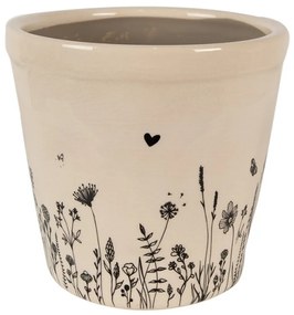 Černo-bílý keramický obal na květináč luční Flora a Fauna M – 15x14 cm