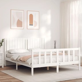 Rám postele s čelem bílý 160 x 200 cm masivní dřevo,  3192957