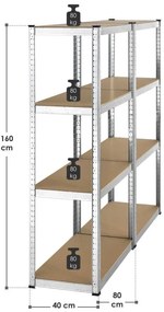 Kovový regál Easy 2 ks 160x80x40 cm, 4 police, nosnost 640kg
