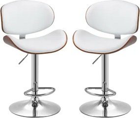 HOMCOM Set 2 barových židlí s umělou kůží, nastavitelnou výškou a otočným podnožím bílá