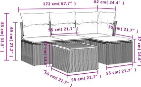 5dílná zahradní sedací souprava s poduškami černá polyratan 3223592