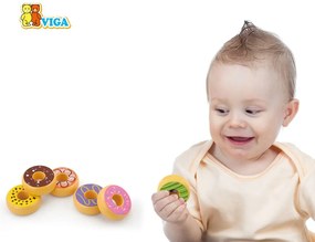 Dětská dřevěná hračka Viga sada 6 dřevěných donutů