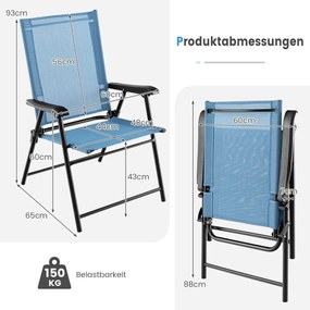 Costway Plážová lehátka Sada 2 skládacích terasových židlí – 65 × 60 × 93 cm
