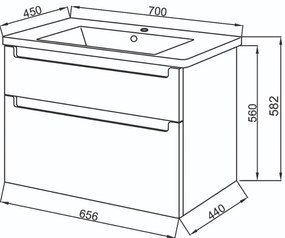 Lavedo Eliba II 70 koupelnová skříňka s umyvadlem, závěsná