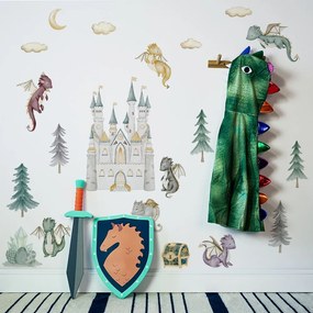 Gario Dětská nálepka na zeď The world of dragons - draci, vajíčka, zámek, poklad a diamanty