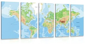 5-dílný obraz klasická mapa světa - 200x100 cm