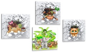 Set obrazů džungle plná zvířat Varianta: 4x 40x40