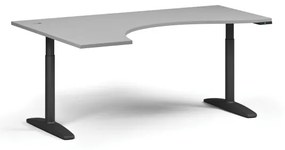 Výškově nastavitelný stůl OBOL, elektrický, 675-1325 mm, ergonomický levý, deska 1800x1200 mm, černá zaoblená podnož, šedá