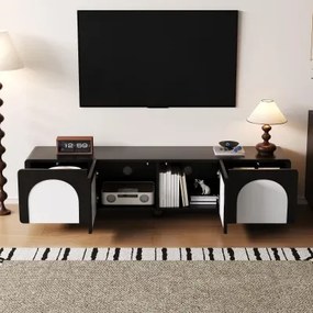 Aosom TV skříňka se 2 zásuvkami a 2 dveřmi, kulaté nohy, 180 x 38 x 45 cm, černá+bílá