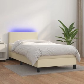 Box spring postel s matrací a LED krémová 100x200 cm umělá kůže 3134089