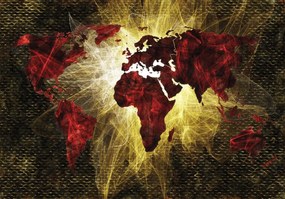Fototapeta - Mapa světa červené a zlaté světlo (152,5x104 cm)