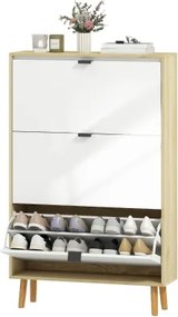 HOMCOM Slim moderní skříňka na boty se 3 sklápěcími zásuvkami pro 24 párů bot, 80x24x127 cm, lesklá bílá