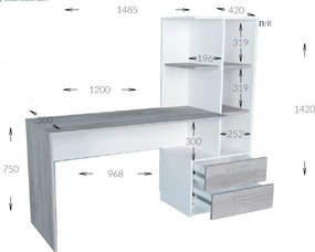 Casarredo - Komfort nábytek Pracovní stůl SHIMI s regálem pravý, bílá/šedá
