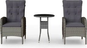 3dílný zahradní bistro set polyratan šedý 3058542