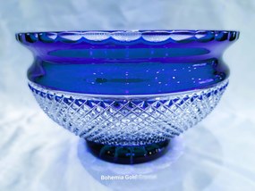 Modrá broušená, otevřená mísa z přejímaného skla - 20 cm