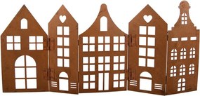 Rustikální rezavá dekorace vesnička domky Candle Rust - 45*1*21 cm