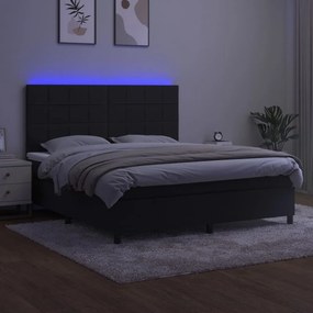 Box spring postel s matrací a LED černá 160x200 cm samet 3136133