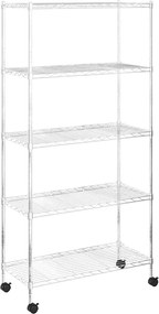 Úložný regál 5 polic 75x35x155 cm s kolečky chromovaný 250 kg 324629