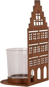 Rezavá dekorace svícen Domek S - 8*8*15 cm