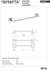 Bemeta Design BETA: Držák ručníků, 300 mm - 132104012