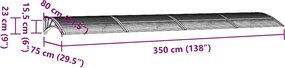 Vchodová stříška černá a průhledná 350 x 75 cm polykarbonát 153591