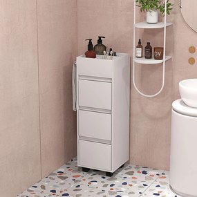 HOMCOM Koupelnová skříňka se skladovacím prostorem a 4 přihrádkami nahoře, 3 šuplíky a držákem na ručníky pro úzké prostory, 35 x 30 x 90cm, Bílá