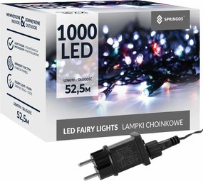 LED světelný řetěz - 52,5m, 1000LED, 8 funkcí, paměť, IP44, multicolor