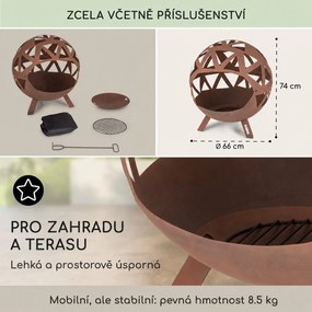 Blumfeldt Colima, ohniště, Ø 66 cm, kulovité, rošt na dřevěné uhlí, popelník